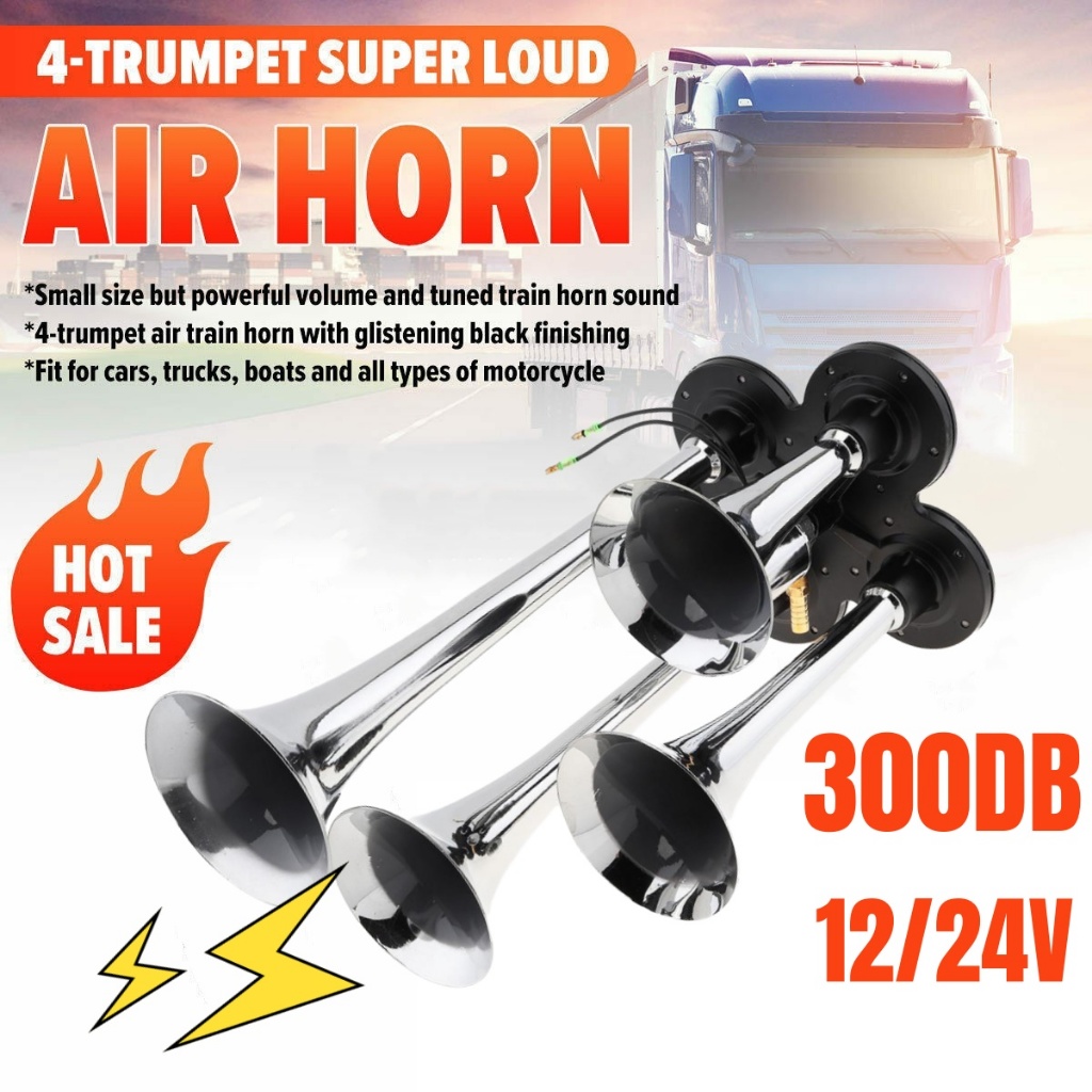 300db Four Tube Trumpet Electric Pump Car Air Horn Truck Kit 12v-24v ...