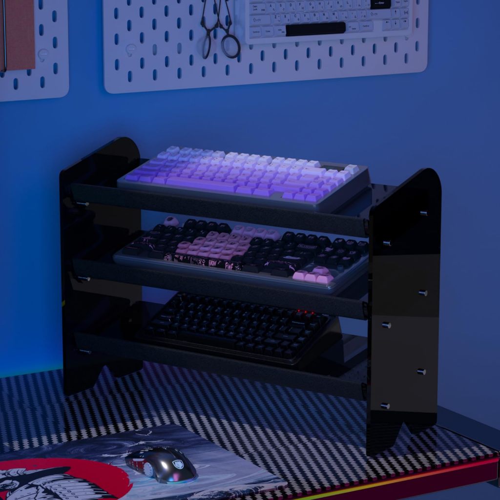 3 Tiers Keyboard Mouse Organizer Acrylic Keyboard Display Stand Black ...