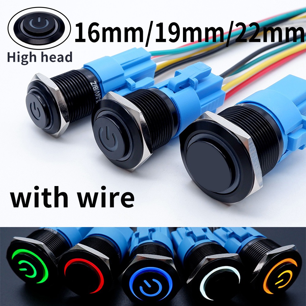 16mm 19mm 22mm Black On Off Metal Button Switch Car Power Start Stop ...