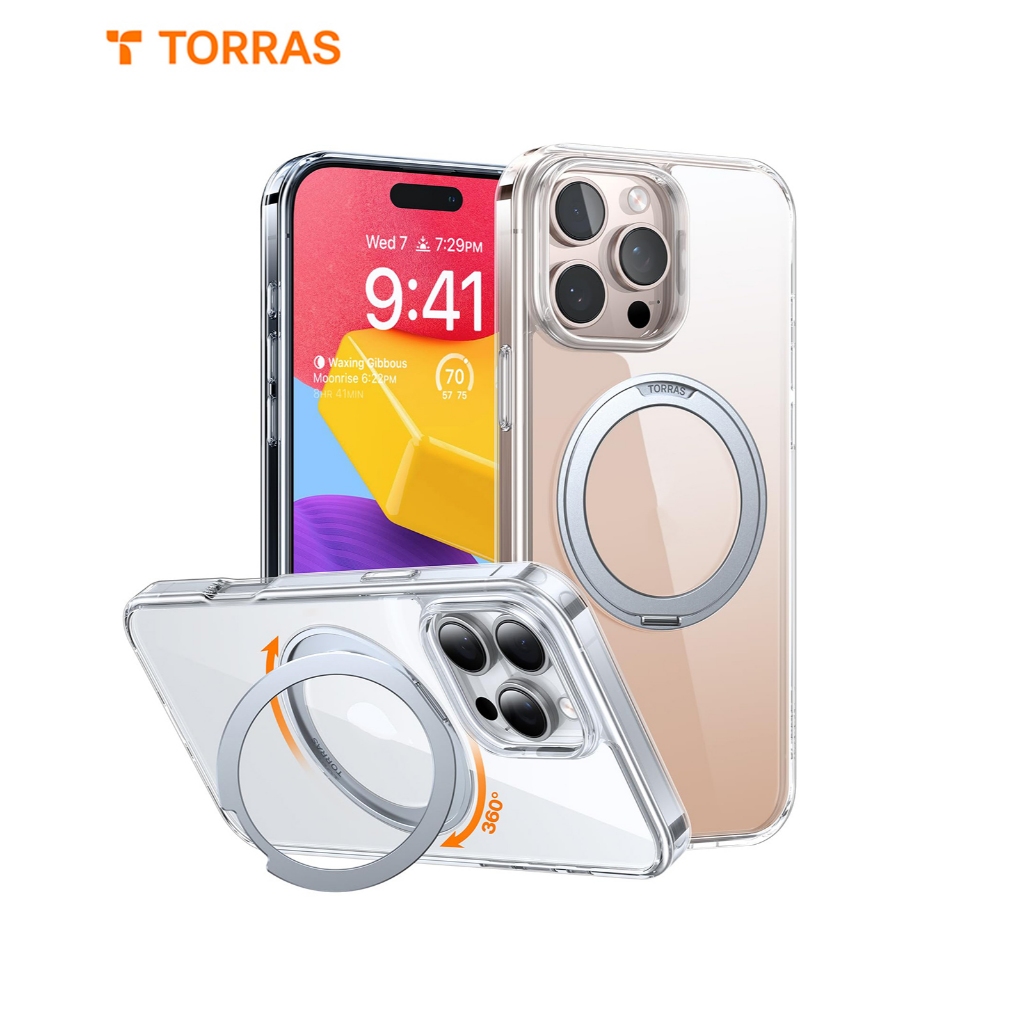 TORRAS 360° Rotatable Magnetic Ring for iPhone 16 15 14 13 Pro Max Plus Case for MagSafe with ...