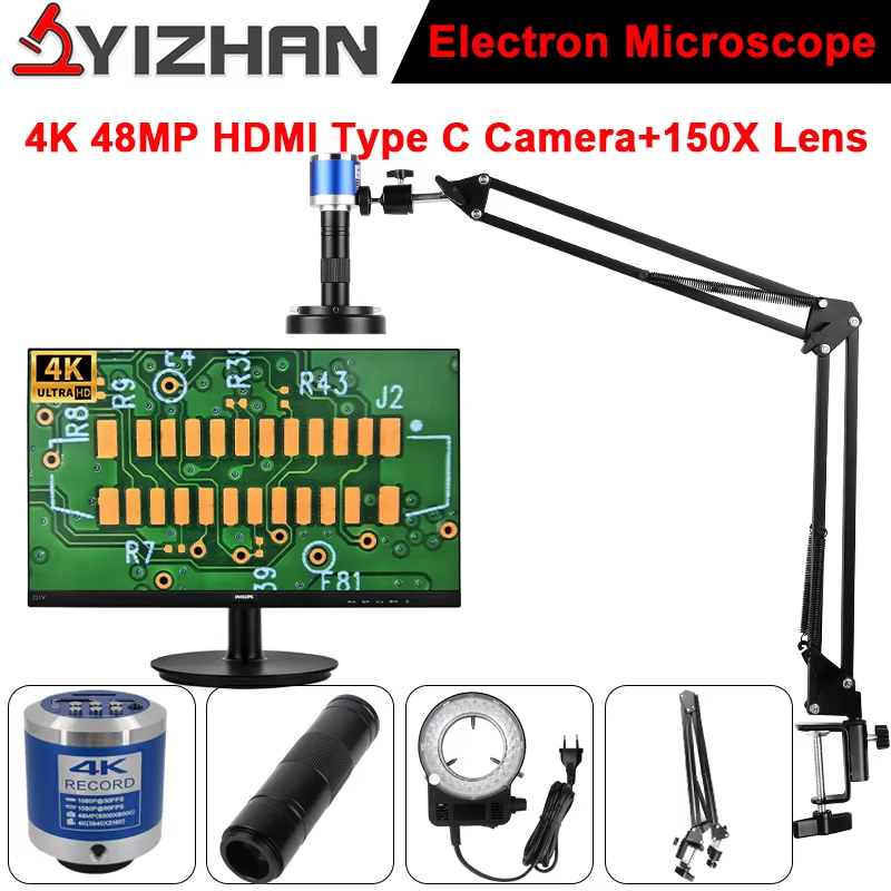 YIZHAN 1-150X Zoom Lens Digital Microscope for Electronics Set 4K HD ...