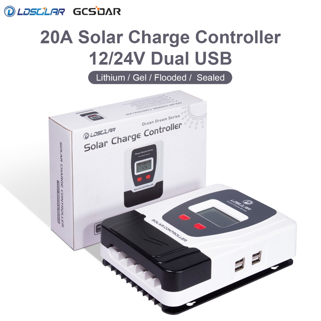 Upgraded LDSOLAR charger solar charger 20A 12V/24V PWM solar charge controller lithium battery ...