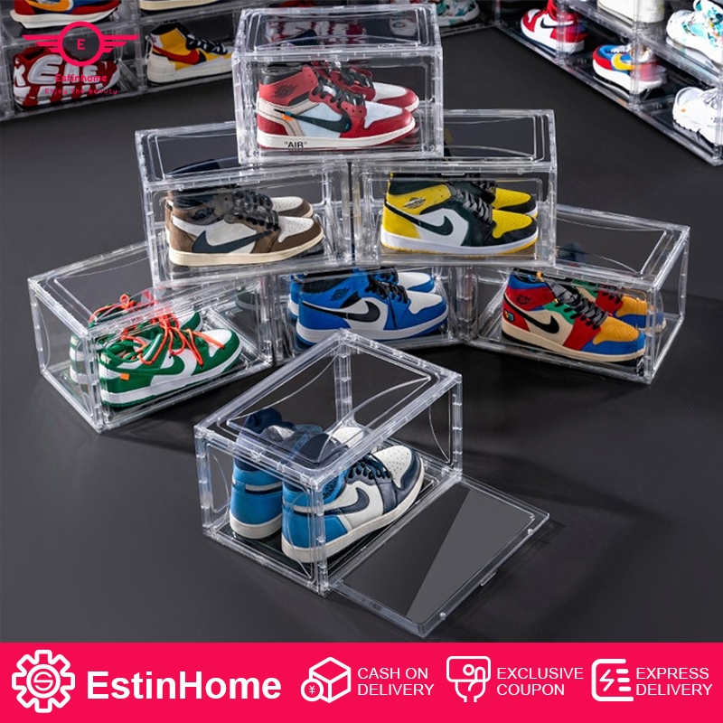 Acrylic shoe box Magnetic side drop shoe box Stackable Large Sneaker ...