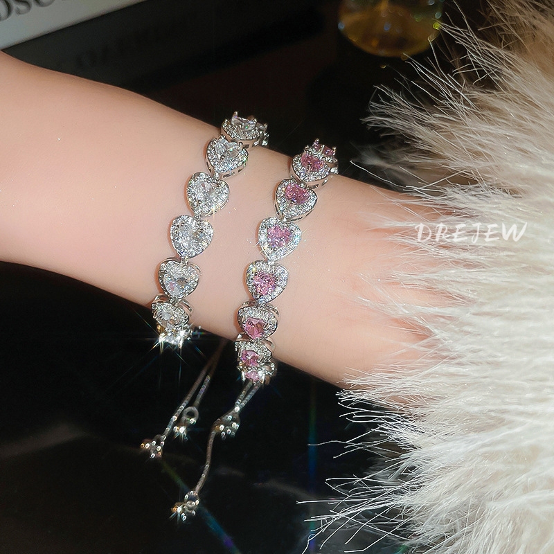 DREJEW Ins style stitching pink diamond love bracelet girl sweet and ...