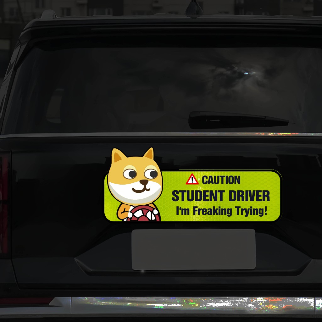 Quirky Shiba Inu Reflective Car Sticker For Student Drivers, Car ...