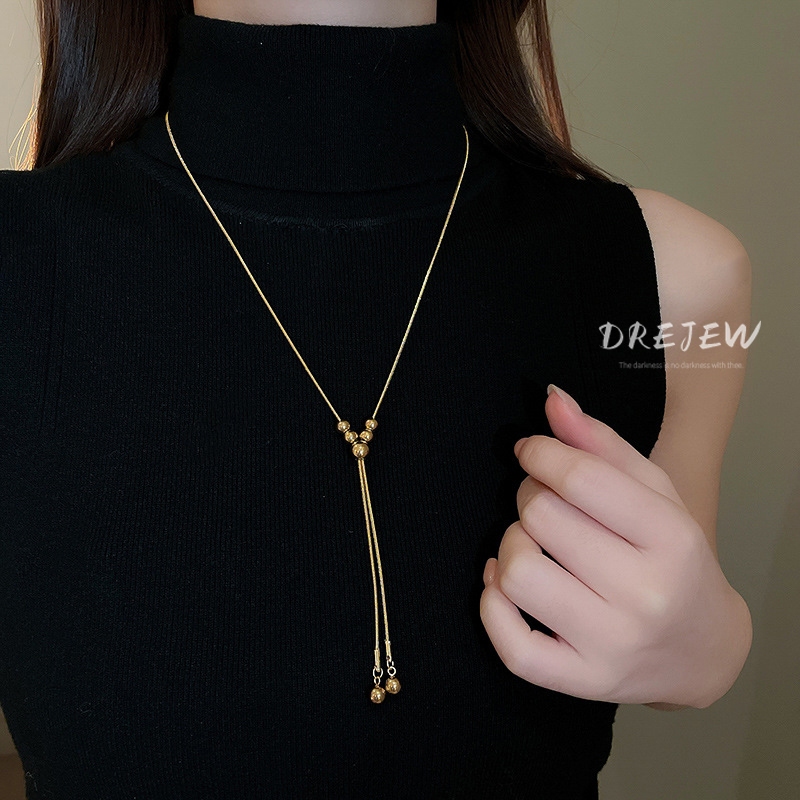 DREJEW Pullable ball beaded light luxury fashionable clavicle chain ...