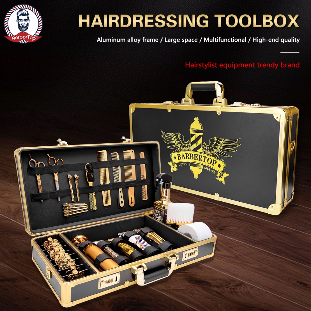Spot# Salon Hairdressing Professional Gold Aluminum Barbering Tool Box ...