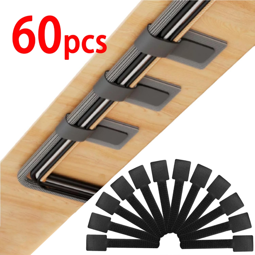 60 pcs Hook and Loop Cable Ties, Self Adhesive Hook and Loop Cable ...