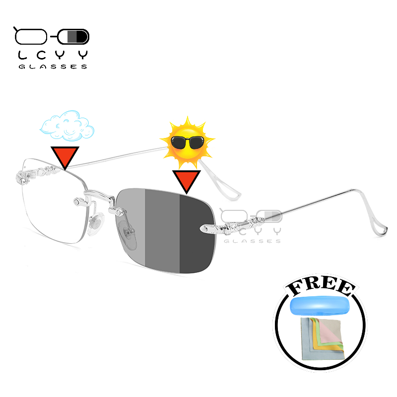 Photochromic Anti Radiation Frameless Glasses For Men Women Rimless ...