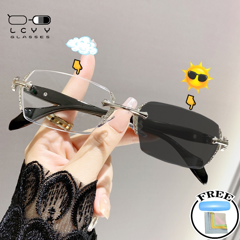 Photochromic Anti Radiation Glasses For Women Men Rimless Transition ...