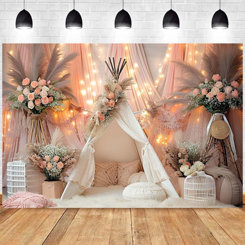 Bohemian Flowers Camp Tent Photography Background Boho Bride to Be ...