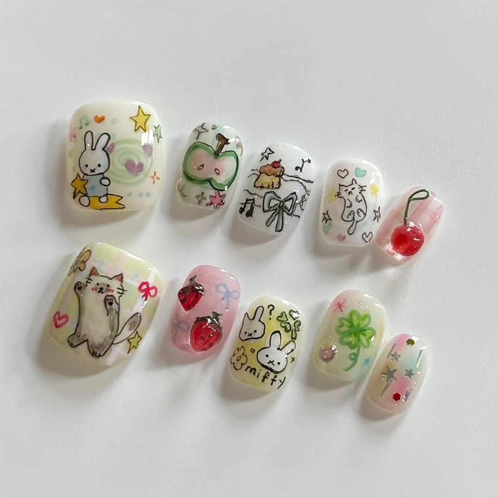 Hand-Painted Color Lead Wearing Nails Short Puppy Manicure Patch ...