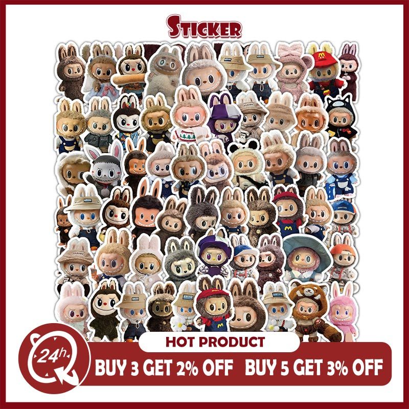 62PCS Labubu Sticker Cute Cartoon Graffiti Decoration Notebook ...