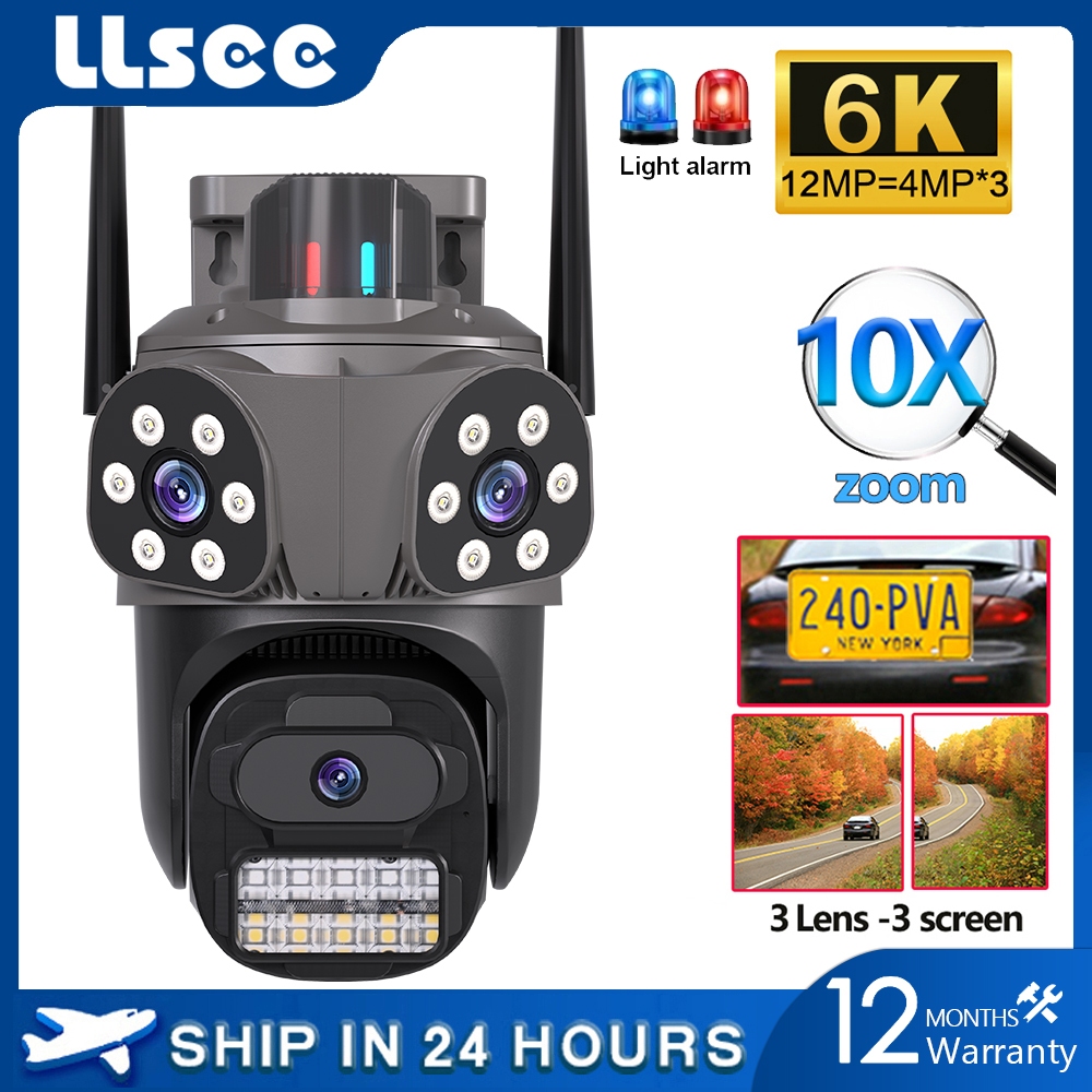 LLSEE ICSEE 3 lenses 3 frames 6K 12mp WIFI wireless outdoor CCTV 360 IP ...