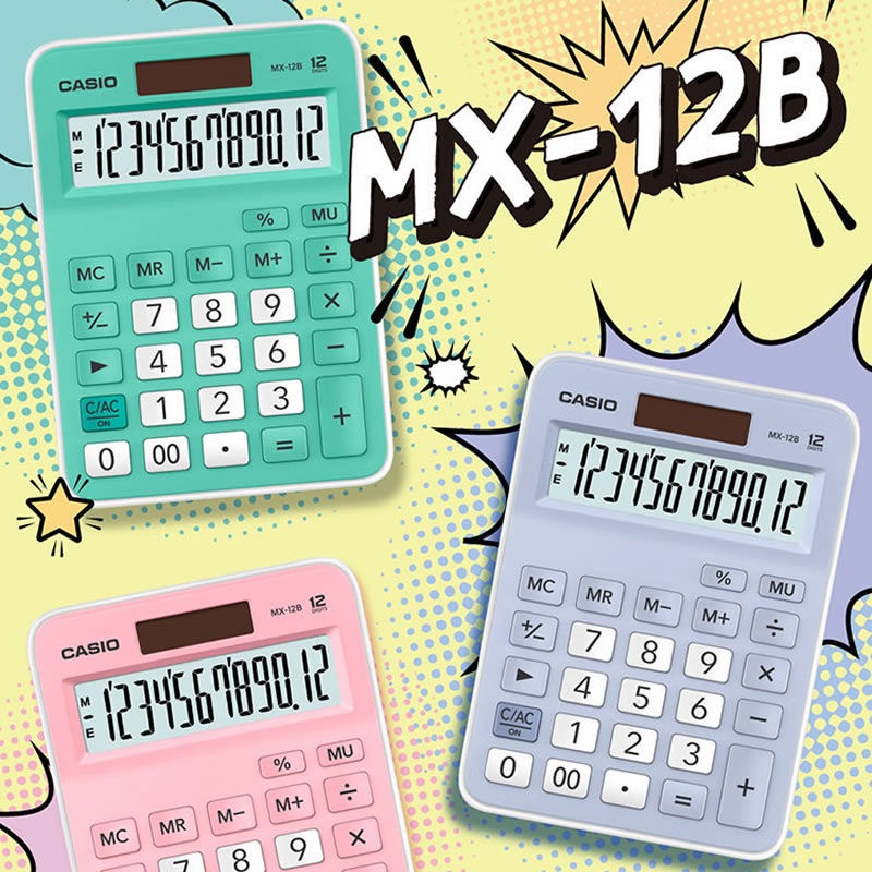 Casio MX-12B Calculator Pink Black Solar Calculator Student Business ...