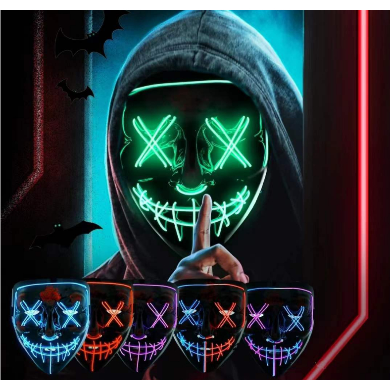 Halloween Cosplay LED Glow Mask Neon Party Glow Light Scary ...
