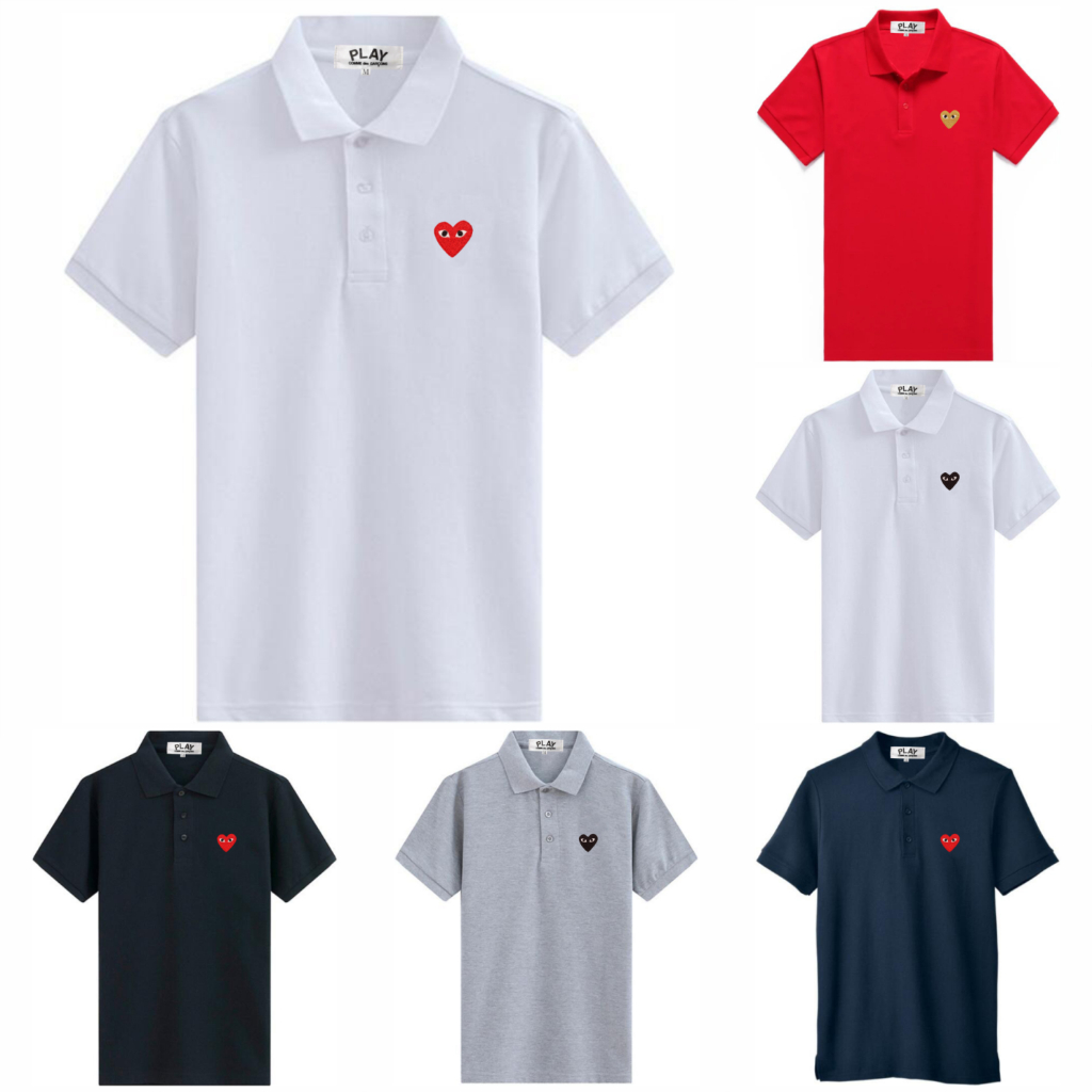 Fashion PLAY Embroidered Heart Men's Polo T-shirt Super Comfortable and ...
