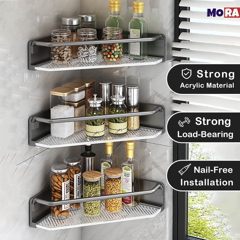 MORA Kitchen Condiments Organizer Acrylic Rack Wall Mounted Corner ...