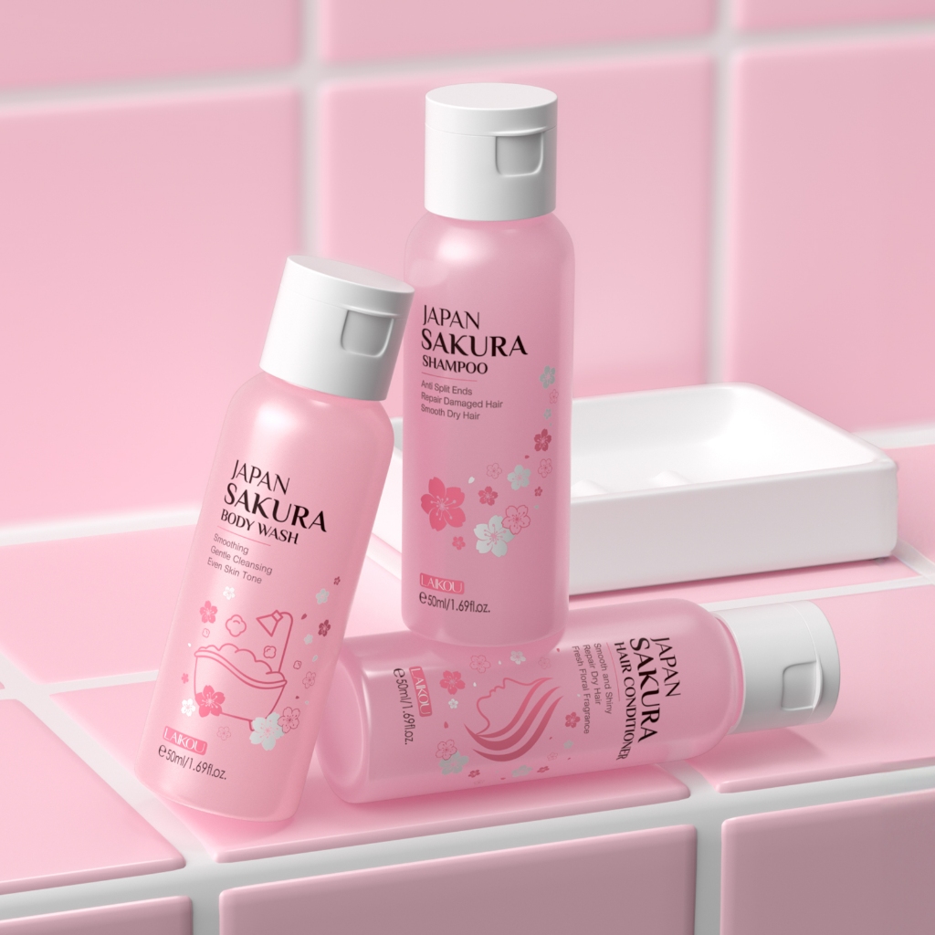 LAIKOU Japan Sakura Shampoo / Conditioner / Body Wash Travel Size ...