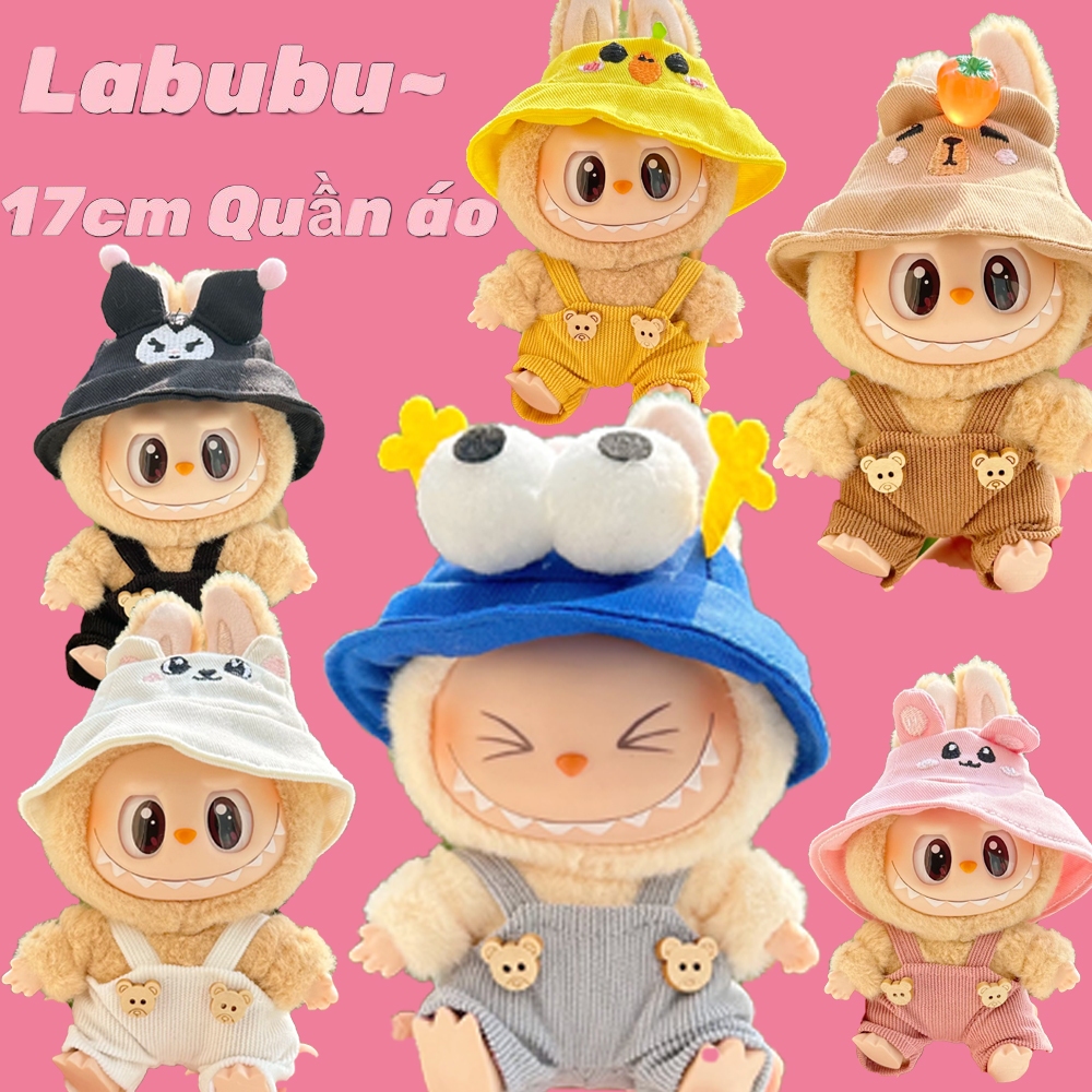 Labubu macaron 17cm clothes set cute cartoon Bib pants+labubu hat(only ...