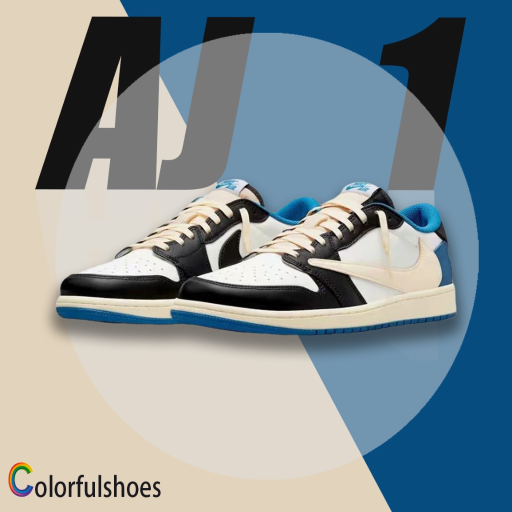 100% Spike J1 Low Retro Travis Scott X black white blue Fragment Design ...