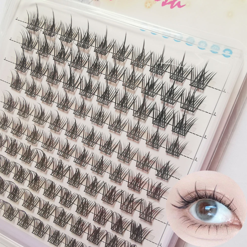 10 Rows Natural Manga Cluster Lashes Volume Curl Long Individual Lash ...