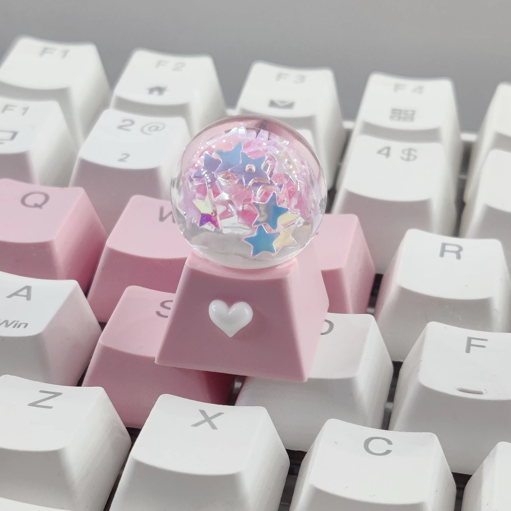 Mechanical Keyboard Keycap Cross Pink Heart-shaped Crystal Ball ...