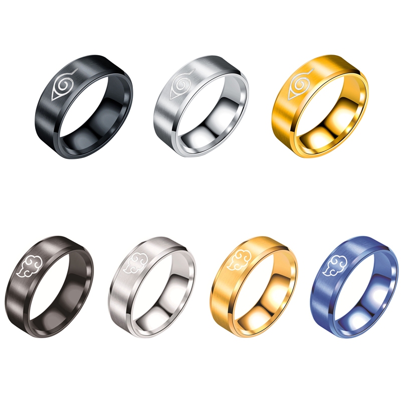 Naruto Akatsuki Symbol Ring Stainless Steel Rings Wooden Leaves Ninja ...