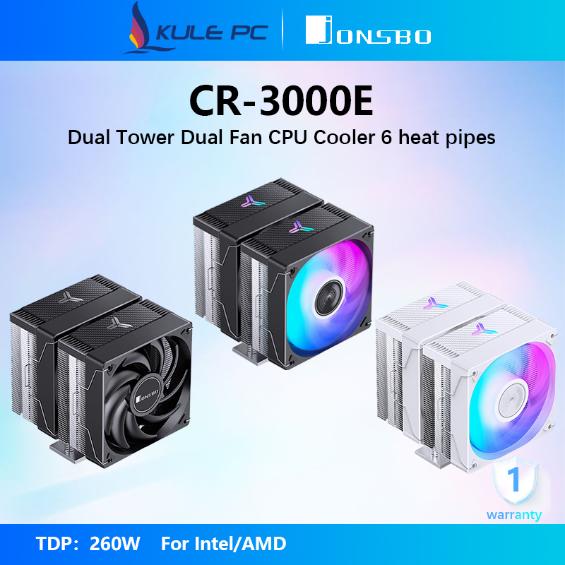 Jonsbo CR-3000E CPU Cooler Black / White Color Auto 6 Heat Pipes Dual Tower 120mm PC Fan 4PIN ...