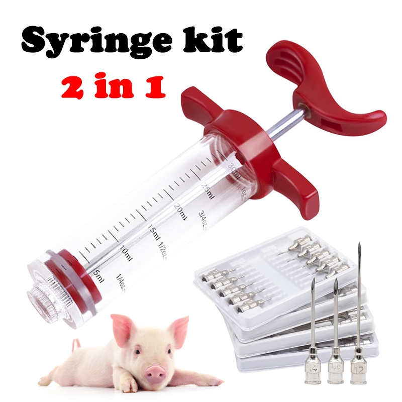5-50ml Fiberglass syringe+10Pcs Stainless needles for pig goat syringe ...