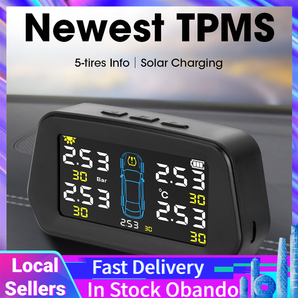 Wireless Solar TPMS Car Tire Pressure Alarm Monitor System Auto Security Alarm Systems Tyre ...