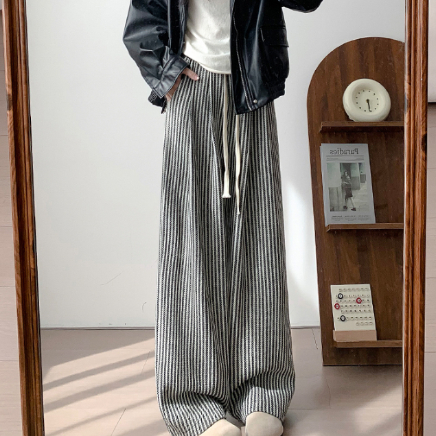 [READY Stock] Coffee colored vertical striped woolen pants for women in ...
