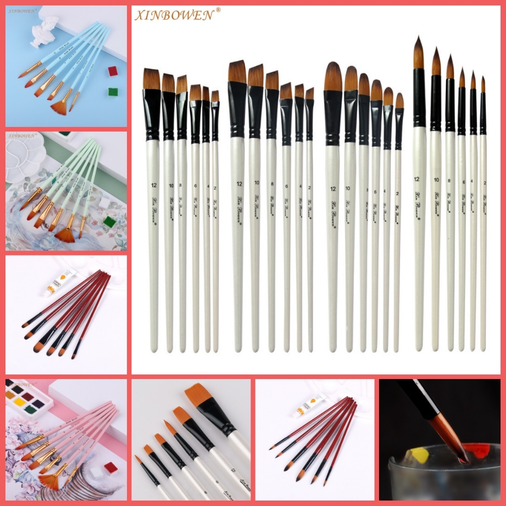 one set of 6-brush made by nylon for painting diverse nibs and colors ...