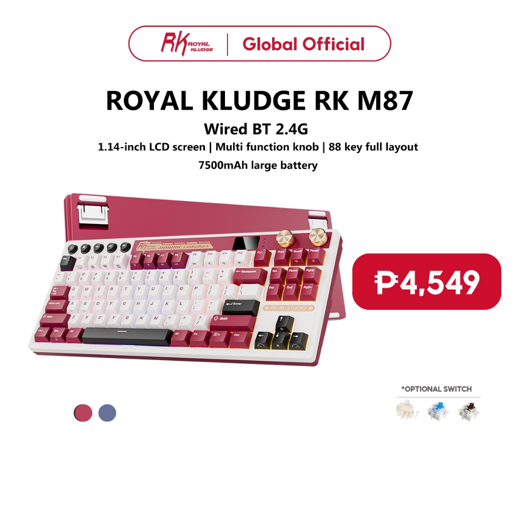 RK Royal Kludge RK M87 Famicom 88Keys Tri-Mode RGB Wired Bluetooth 2.4G ...
