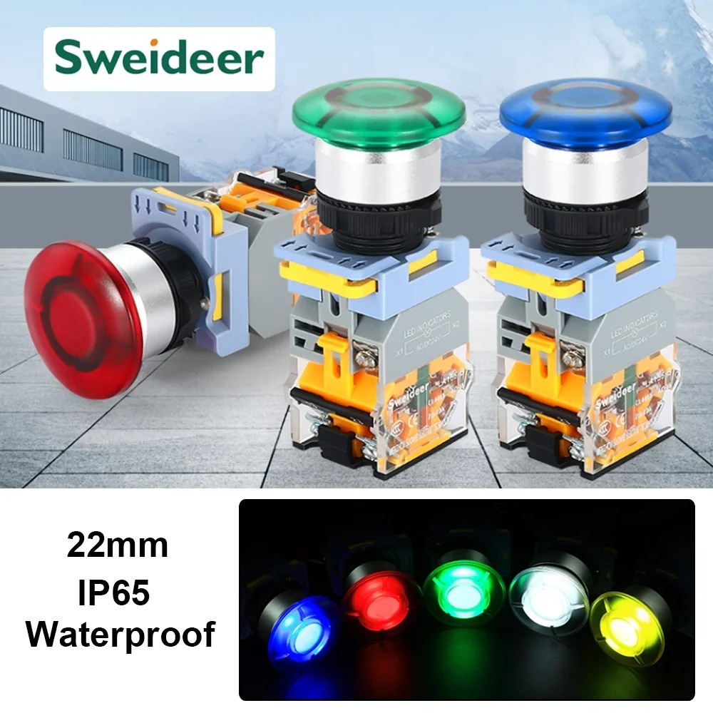 Manufacturer 22mm LED illuminated mushroom Push Button Switches with light | Shopee Philippines