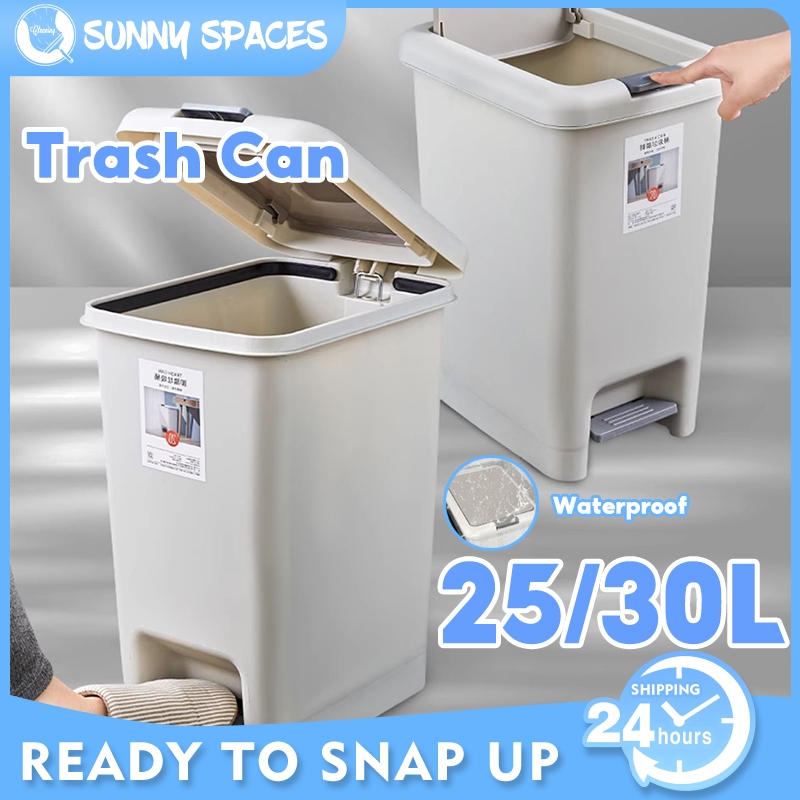 SUNNY SPACES 25/30L Trash Can With Foot Pedal Waterproof Garbage Bin ...