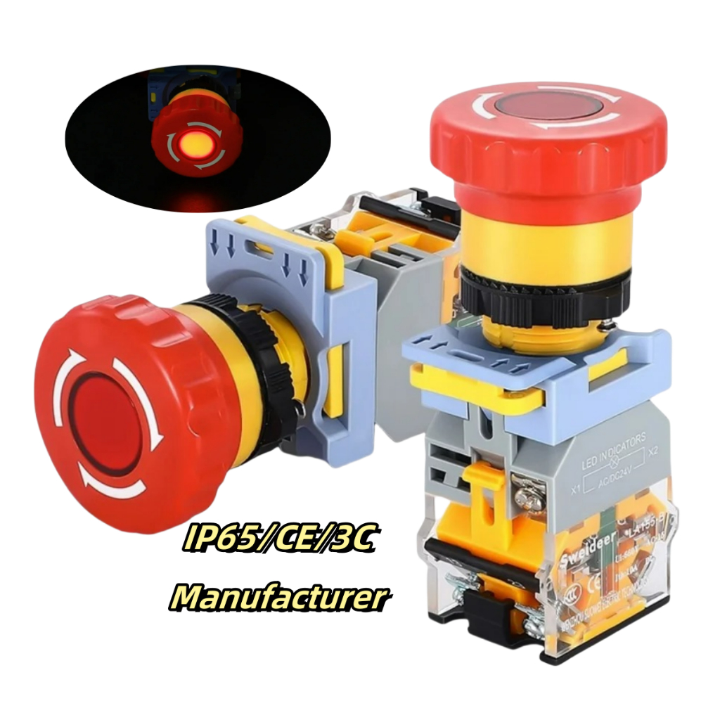 22mm emergency stop rotary button switches power on off push button ...