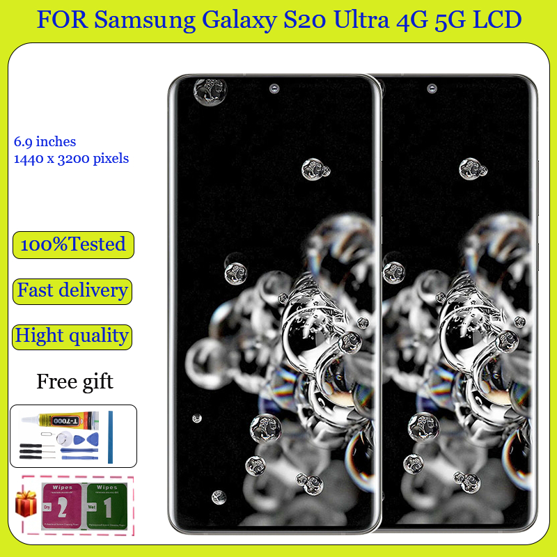 Original AMOLED For Samsung Galaxy S20 Ultra 4G 5G LCD Display Touch Screen With Frame ...
