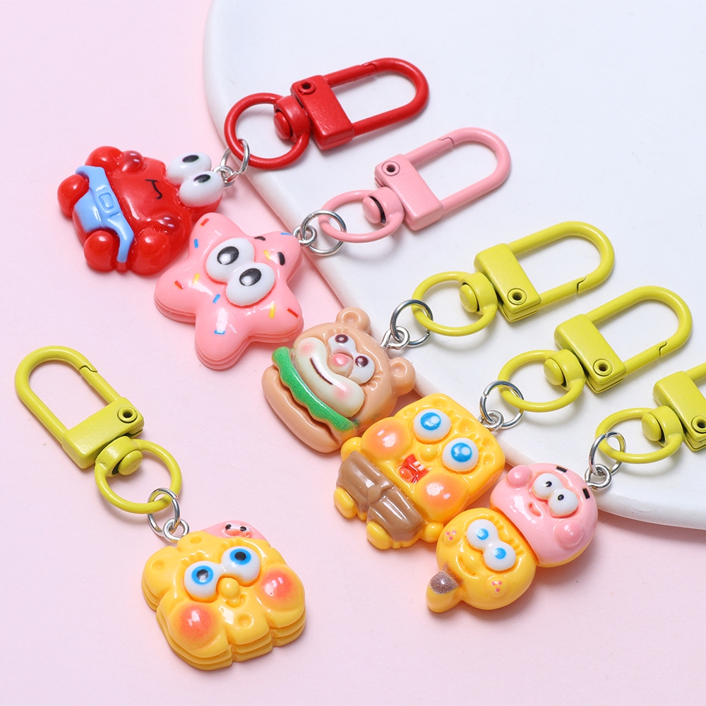 1pcs Metal Anime Cartoon Starfish Animation Keychain Split Rings Keyfob ...