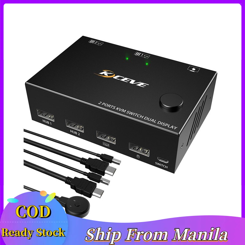 4K HDMI Switch KVM Switcher Splitter Box 2 in 2 out Dual Monitor ...