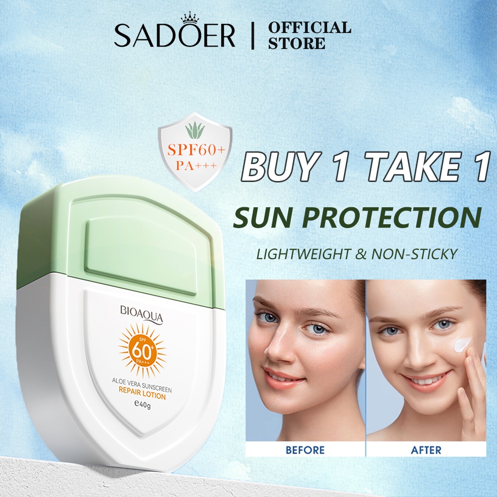 SADOER Sunscreen Aloe Vera Natural Moist Repair Lotion Refreshing UV protection Sunblock SPF60 ...