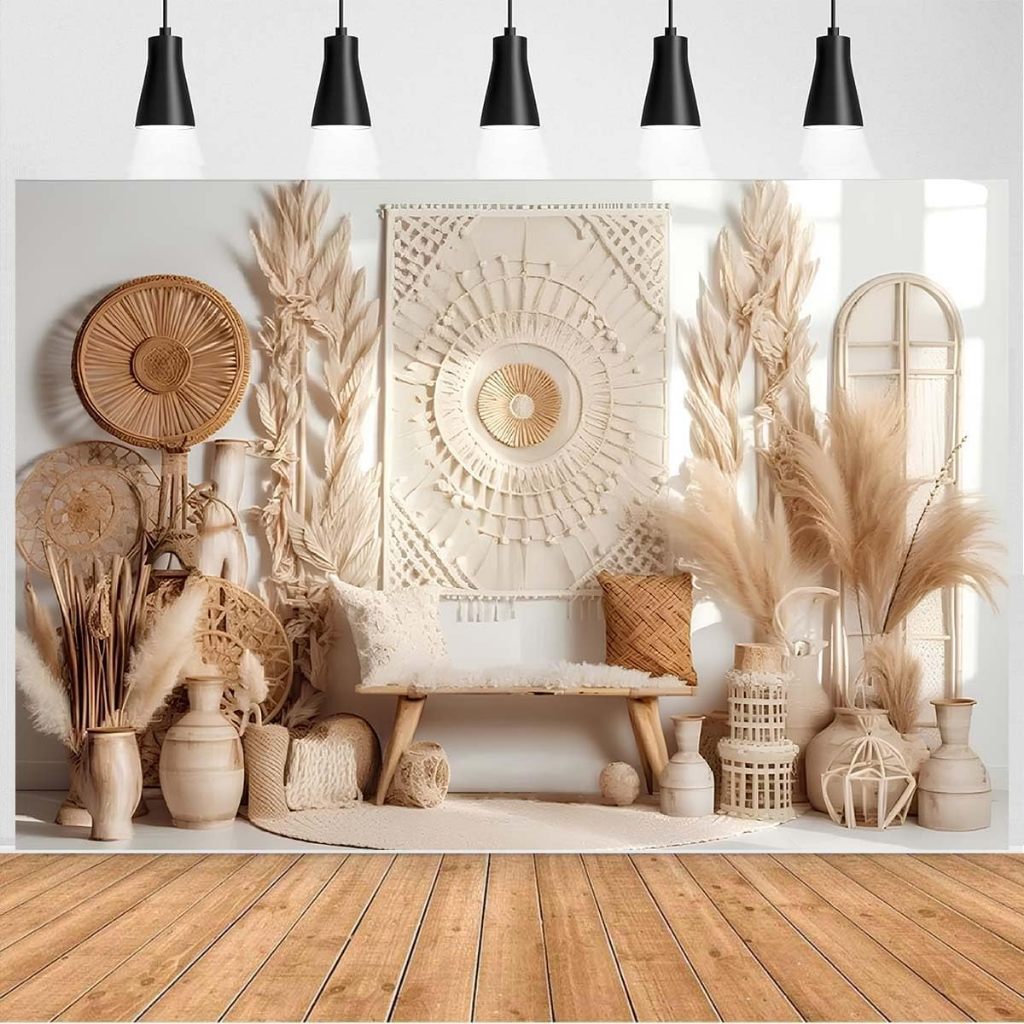 Bohemian Room Wall Photography Backdrop White Brick Wall Pillow and ...