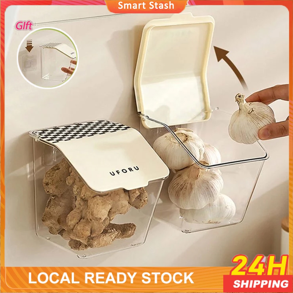Kitchen Wall Mounted Organizer Garlic Storage Basket Onion And Garlic ...