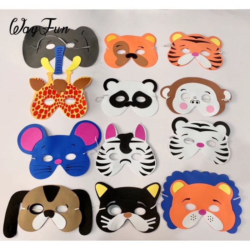 12pcs Foam Realistic Animal Mask Cartoon Tiger Zebra Mask Jungle Safari ...