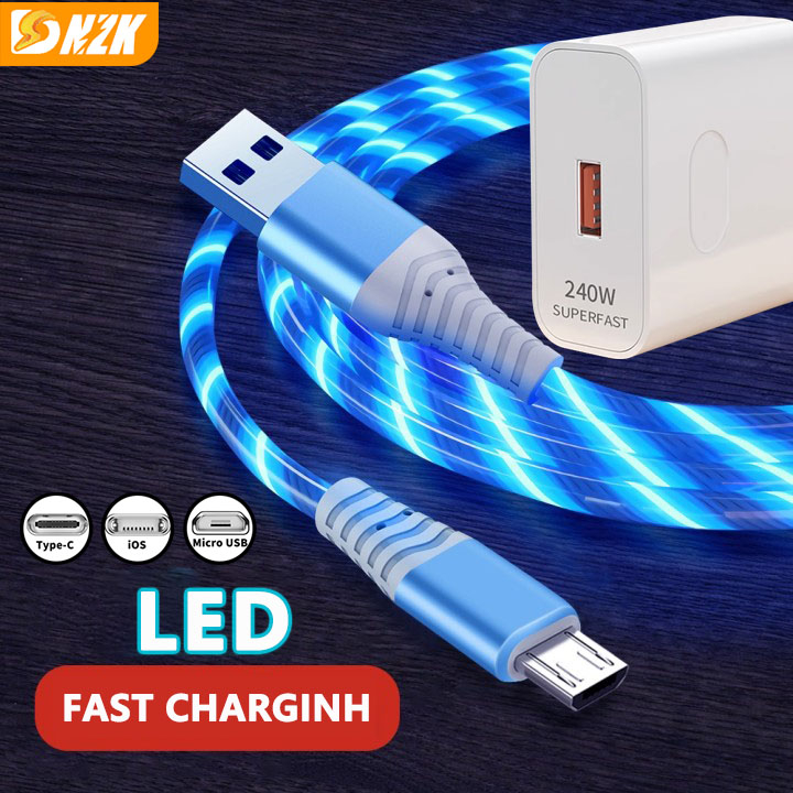 Colorful Flowing LED Glow Fast Charger For Android Micro USB Type C ...