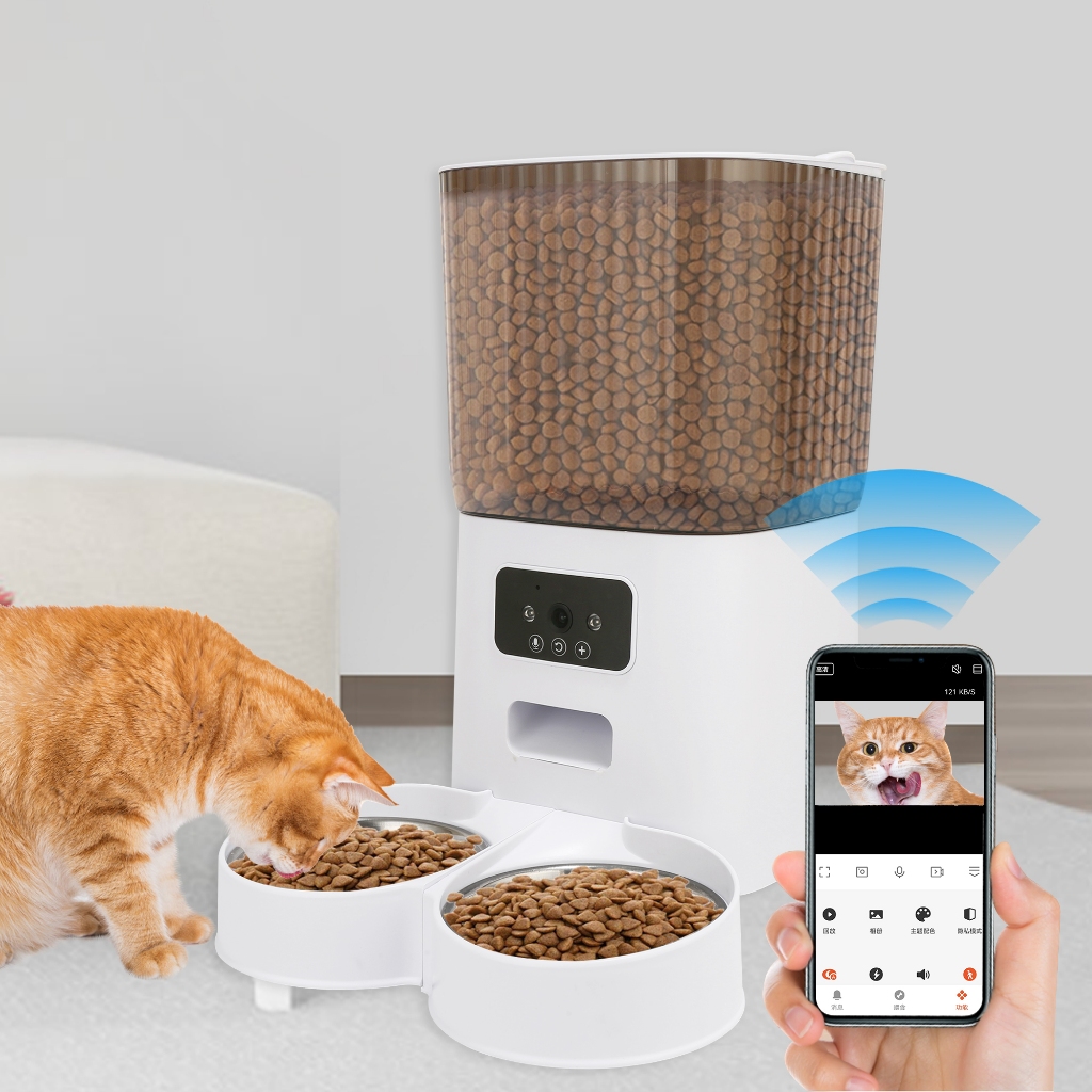 5L Double Bowls Smart Automatic Cat Feeder With Camera Cat Dry Food ...