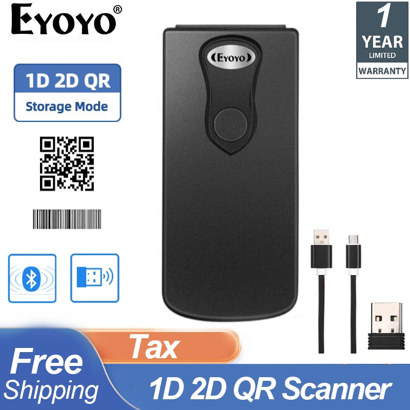 Eyoyo Via Bluetooth 1D 2D Barcode Scanner, Portable USB Wired & 2.4G Wireless QR Bar Code Scan ...