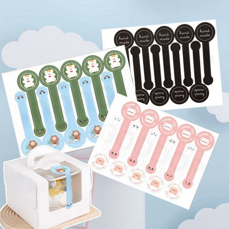 Long Style Pink Cute Thank You Stickers Black Handmade Stickers Bakery ...