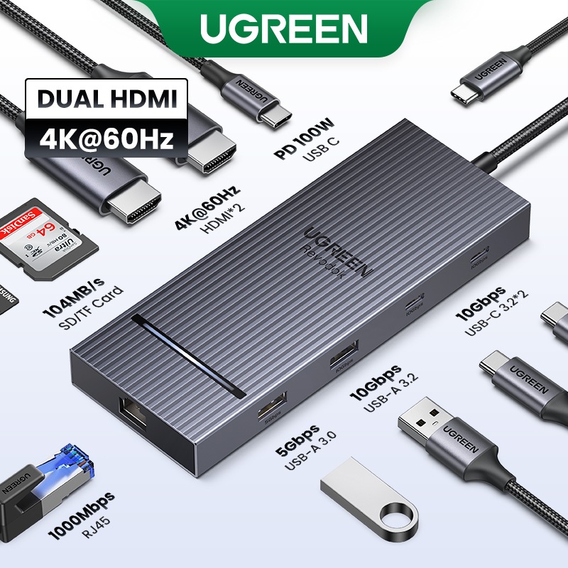 UGREEN 10Gbps Dual HDMI 7-in-1 Hub 4K@60hz Type C to HDMI USB3.2 Gen2 ...