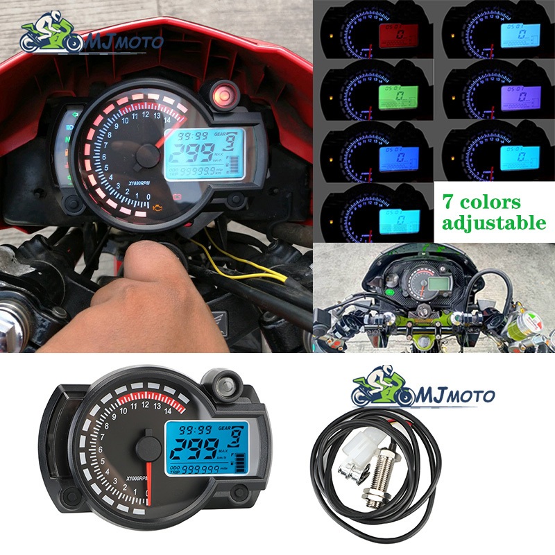 7-Color LED Motorcycle RX2N ATV Digital Speedometer 15000 RPM Meter LCD ...